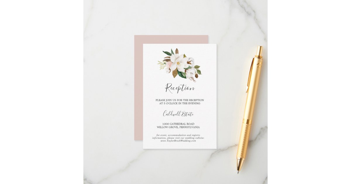 Elegant Magnolia | White Reception Insert Card | Zazzle