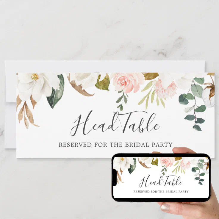 Elegant Magnolia | White Wedding Head Table Sign Invitation | Zazzle