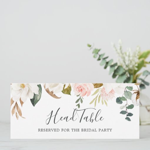 Elegant Magnolia | White Wedding Head Table Sign Invitation | Zazzle
