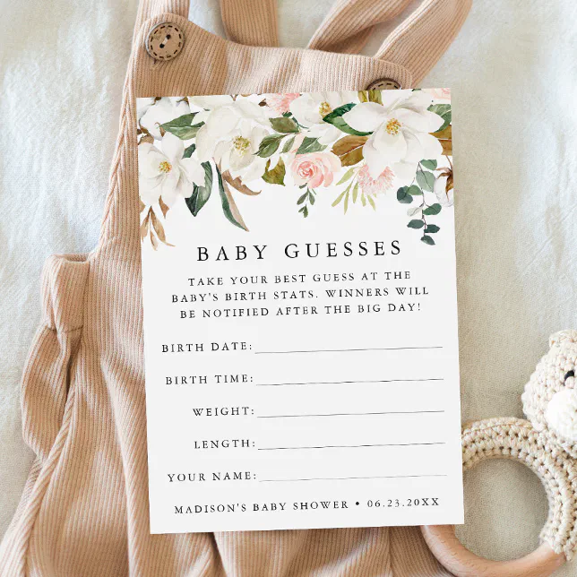 Elegant Magnolias Baby Shower Guessing Game Card | Zazzle
