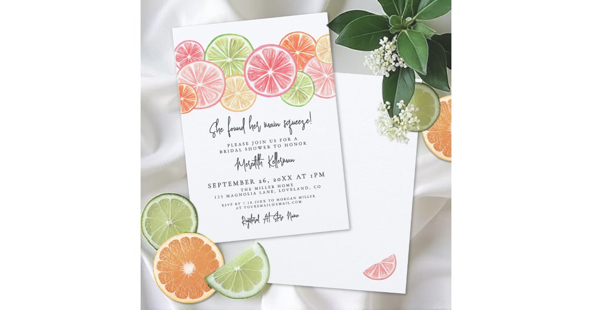 Elegant Main Squeeze Citrus Bridal Shower Invitation | Zazzle