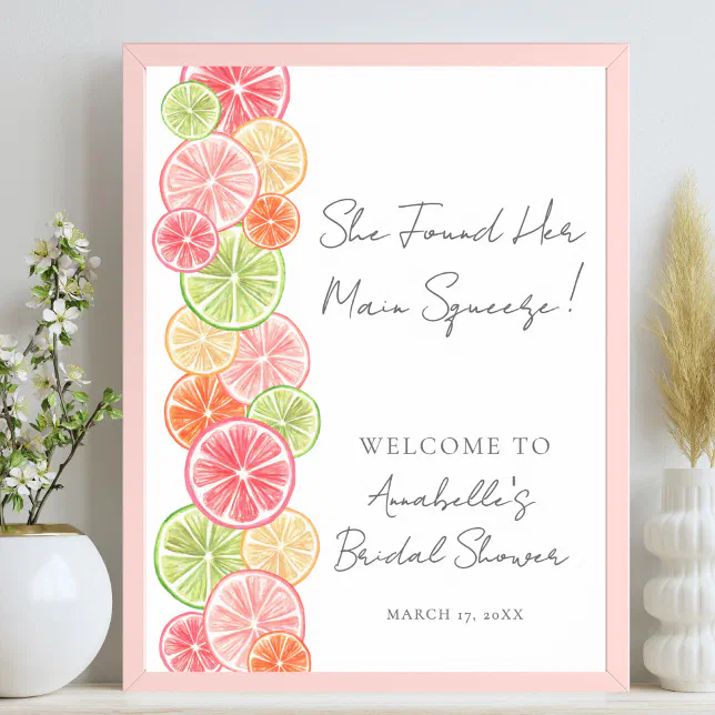 Elegant Main Squeeze Citrus Bridal Shower Welcome Poster | Zazzle