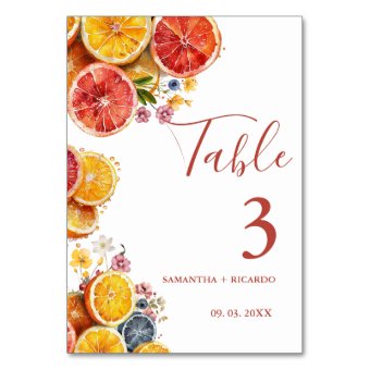 Elegant Main Squeeze Citrus Wedding Table Table Number | Zazzle