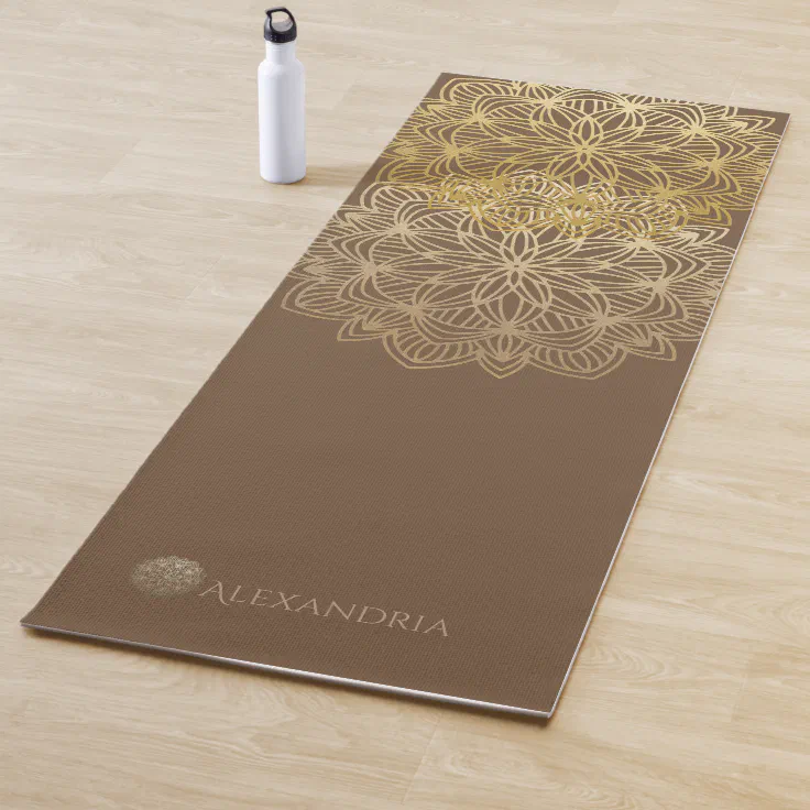 Elegant Mandala Gold Brown Personalized (1 sided) Yoga Mat | Zazzle