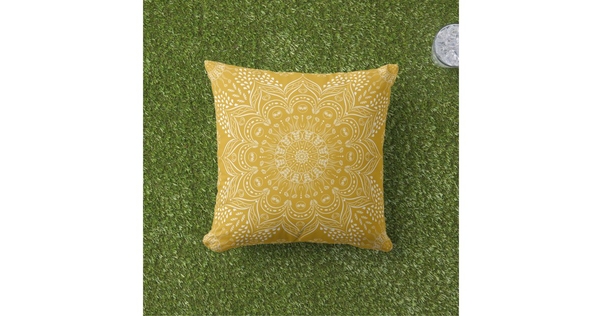 Elegant Mandala Yellow Outdoor Pillow | Zazzle