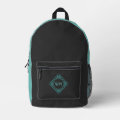 Elegant Manly Black & Teal Art Deco Add Monogram Printed Backpack | Zazzle