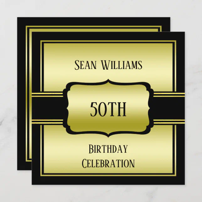 Elegant Mans Gold And Black 50th Birthday Invitation Zazzle