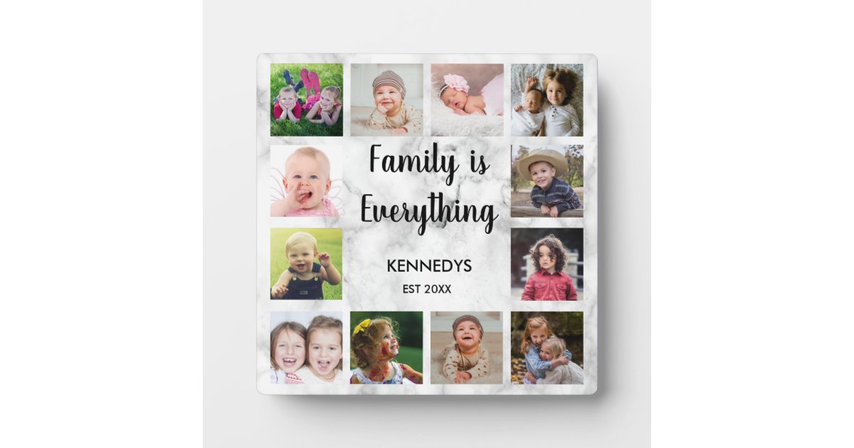 Elegant Marble 12 Photo Collage Family Quote Plaque | Zazzle