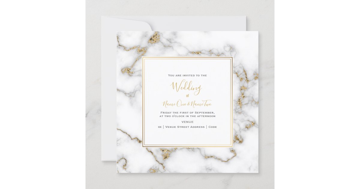Elegant, marble an gold effect, wedding invitation | Zazzle