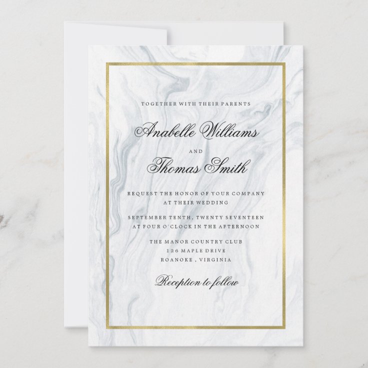 Elegant Marble and Gold Wedding Invitation | Zazzle