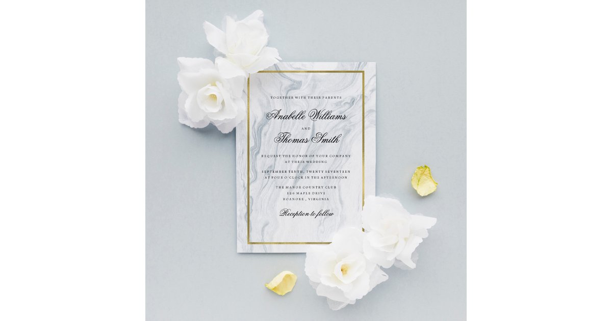 Elegant Marble and Gold Wedding Invitation | Zazzle
