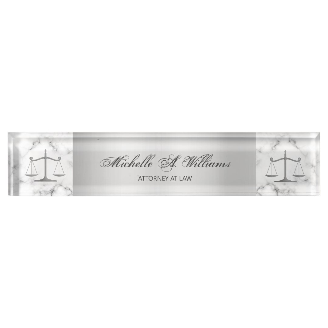 Elegant Marble and Silver Scales of Justice Lawyer Desk Name Plate | Zazzle