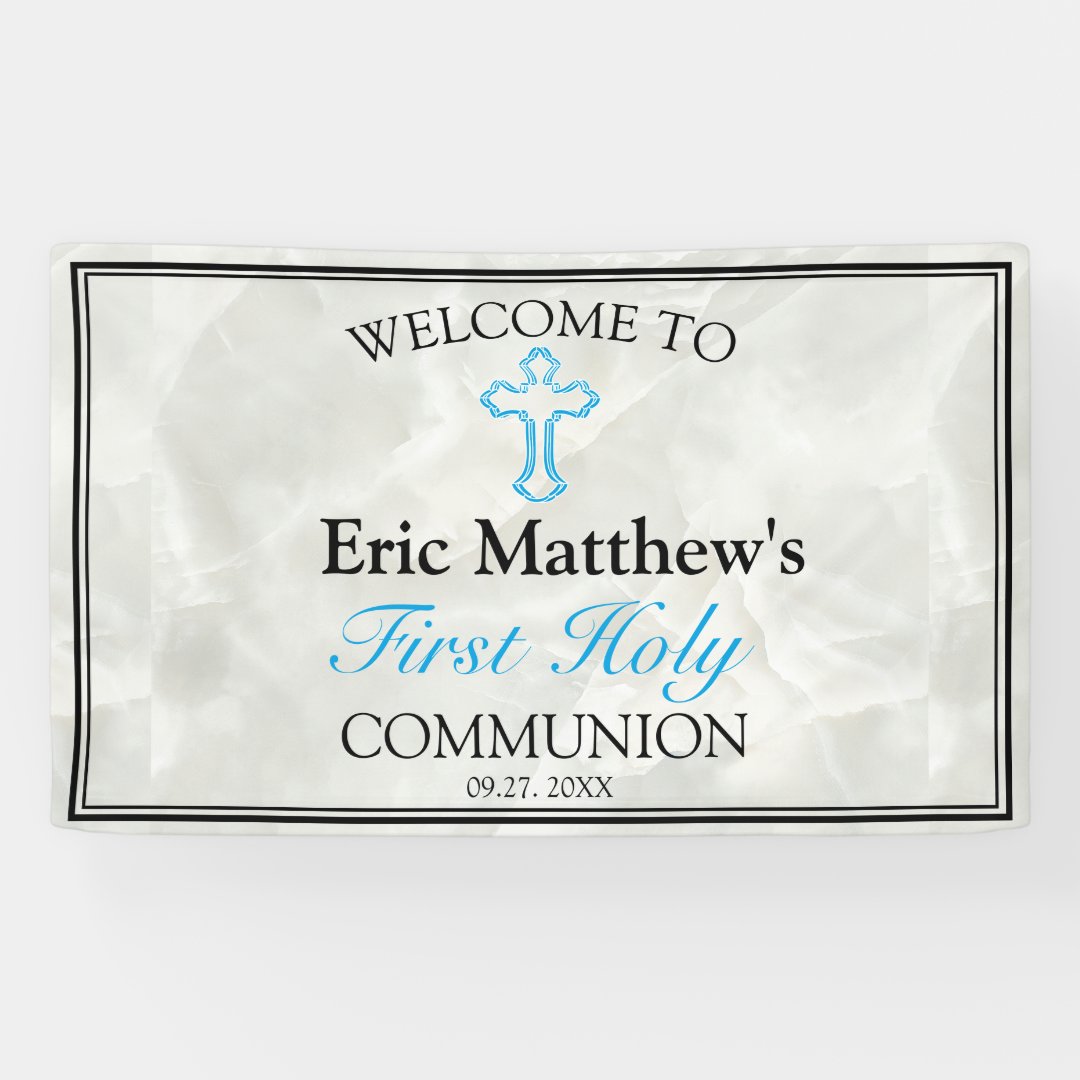 Elegant Marble Boys First Holy Communion Welcome Banner | Zazzle