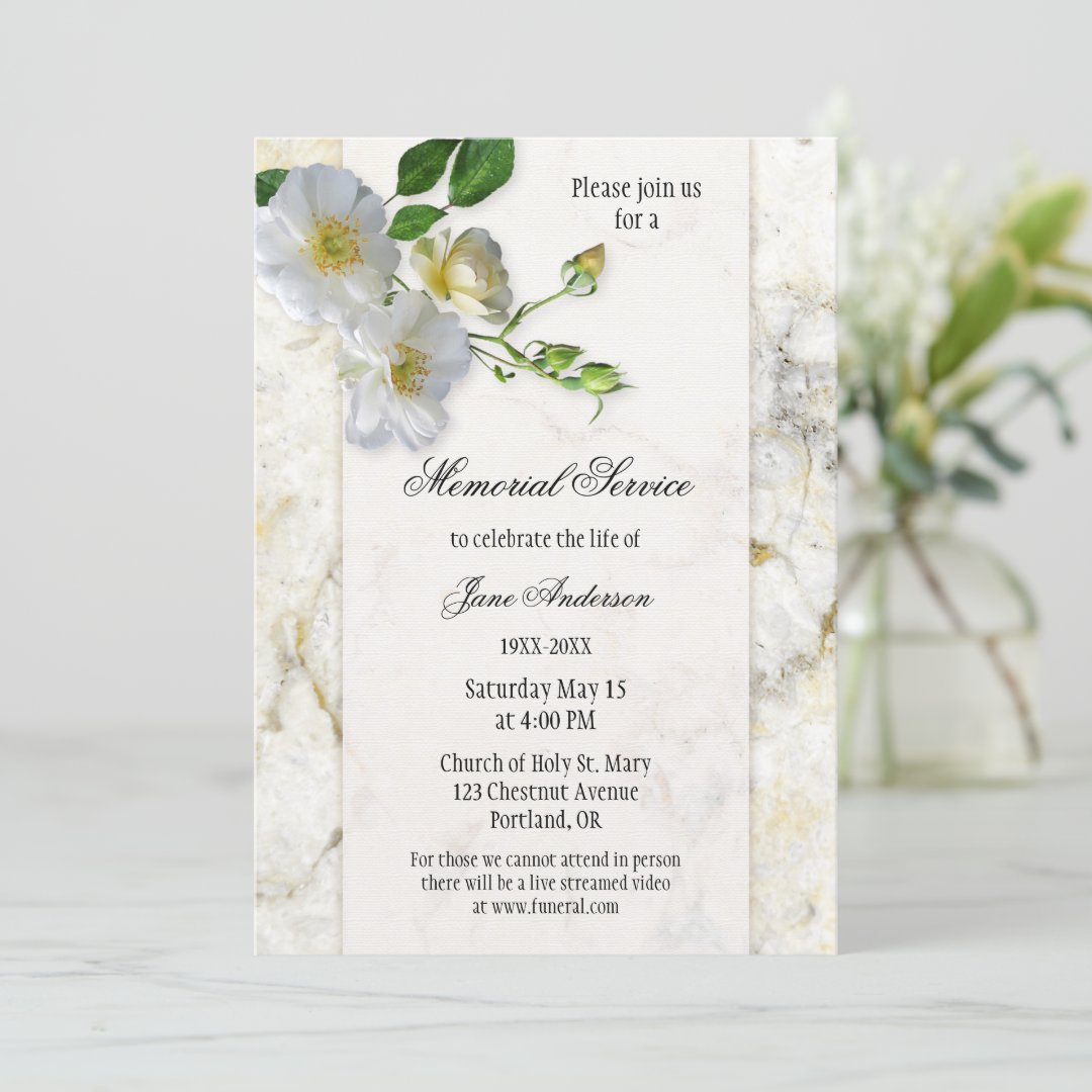 Elegant Marble Funeral Memorial Service Invitation | Zazzle