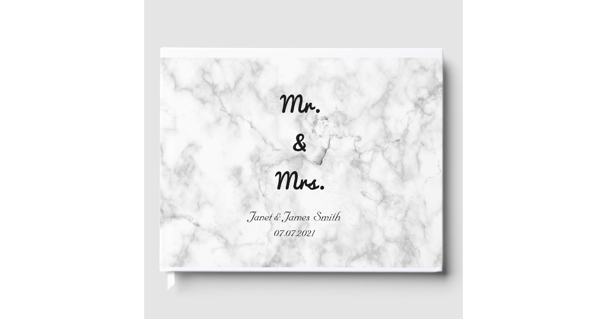 Elegant Marble Mr & Mrs Script Wedding Guest Book | Zazzle
