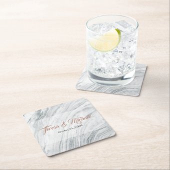 Elegant, Marble, Personalized Square Paper Coaster | Zazzle