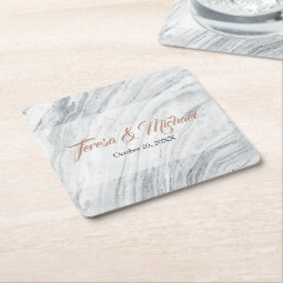 Elegant, Marble, Personalized Square Paper Coaster | Zazzle