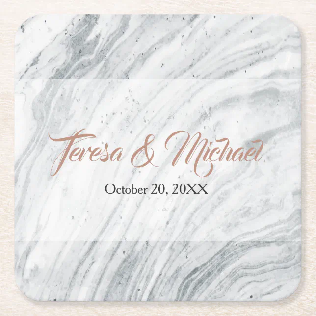 Elegant, Marble, Personalized Square Paper Coaster | Zazzle