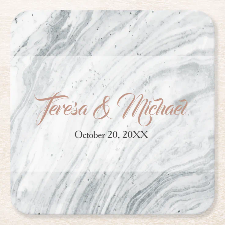 Elegant, Marble, Personalized Square Paper Coaster | Zazzle