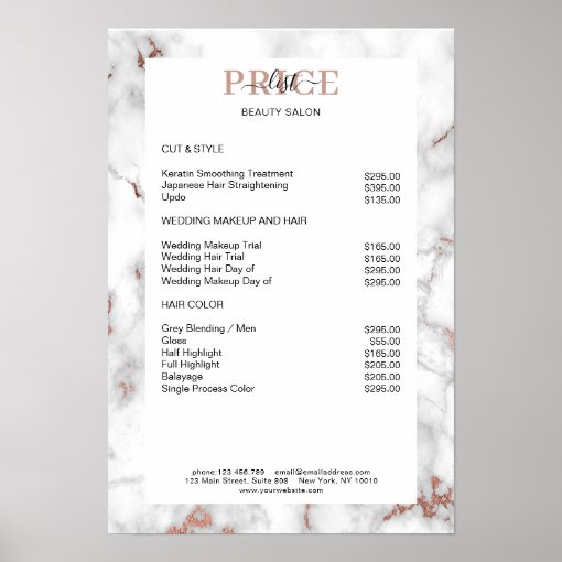 Elegant Marble Price List Poster | Zazzle