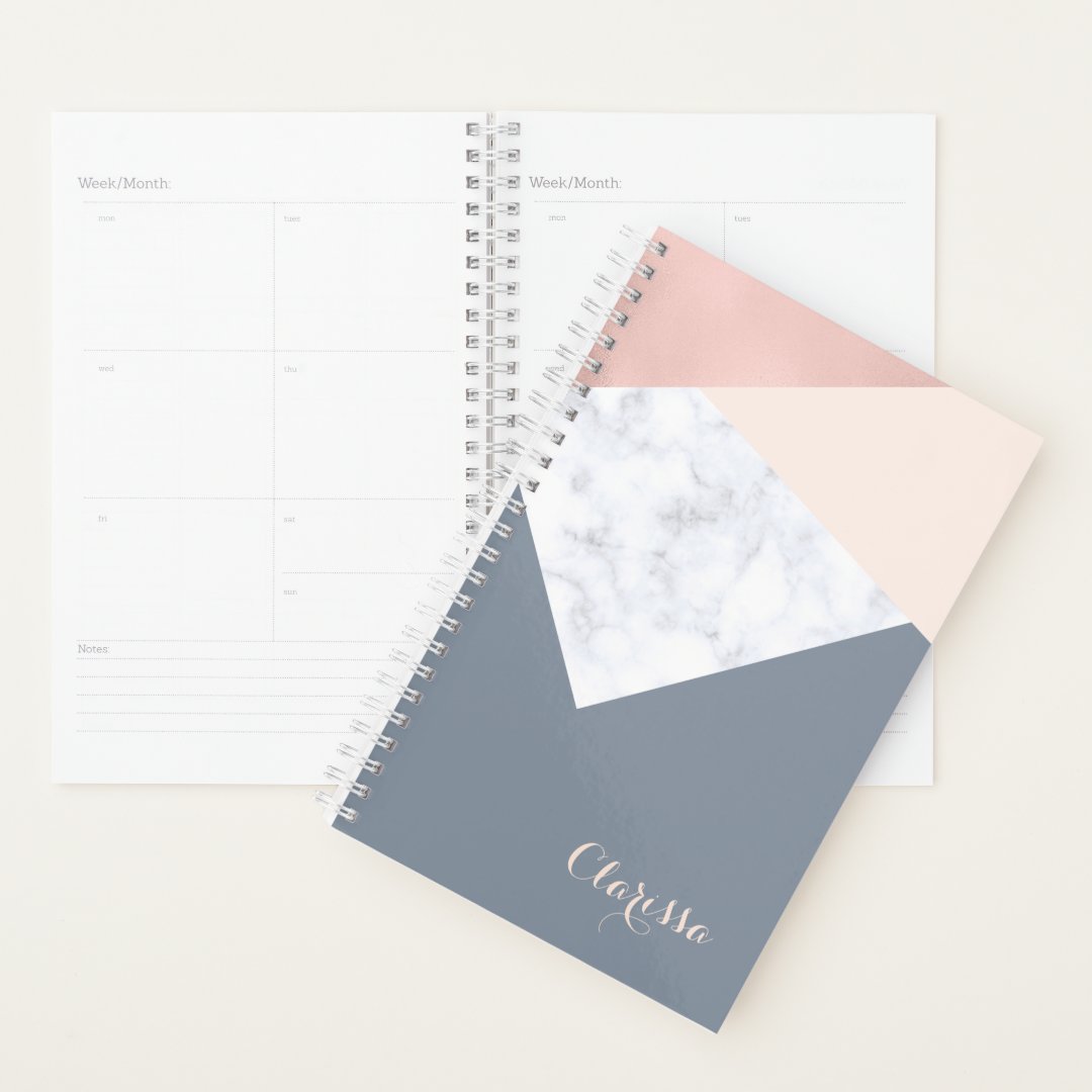 elegant marble rose gold grey beige geometric planner | Zazzle