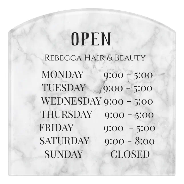 Elegant Marble Salon Retail Open Sign Store Hours | Zazzle