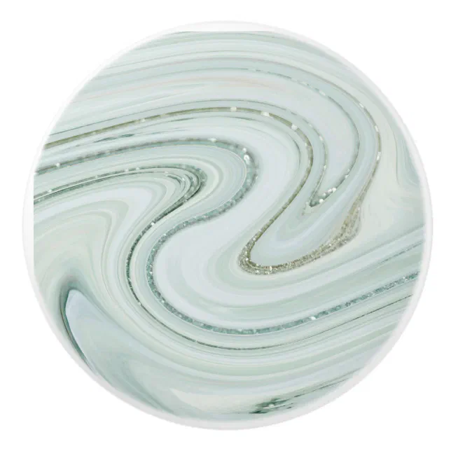 Elegant Marble Swirl Silver Glitter Sparkle Glam Ceramic Knob | Zazzle