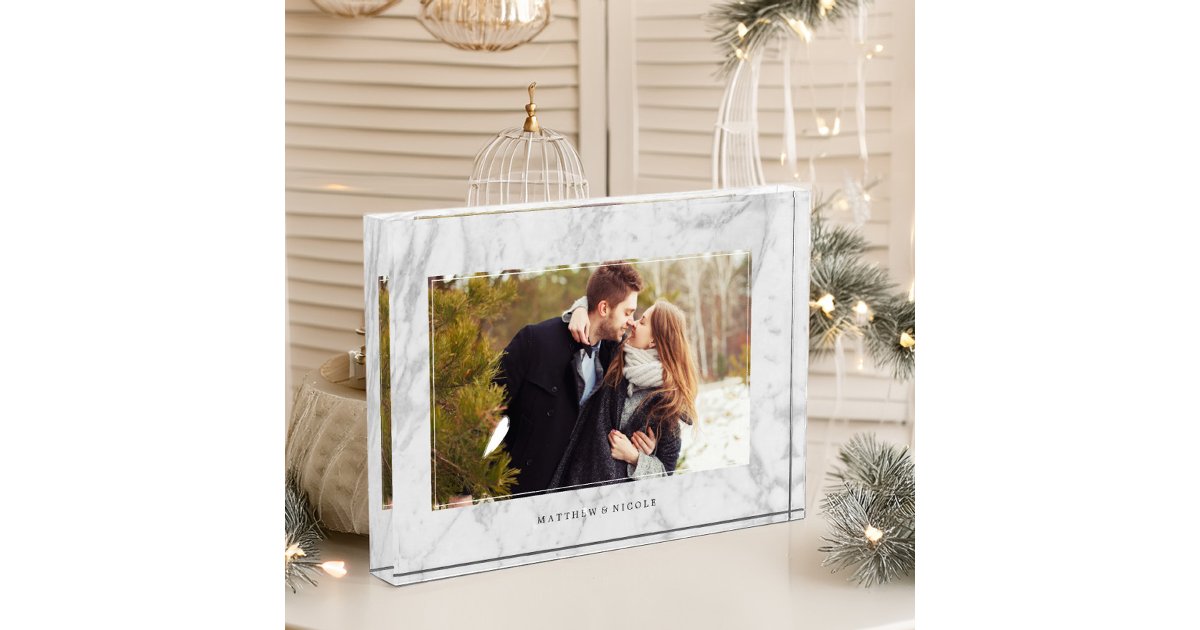 Elegant Marble Texture Frame Photo Block | Zazzle