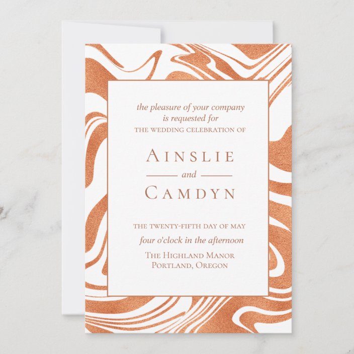 Elegant Marbled Copper Wedding Invitation | Zazzle.com