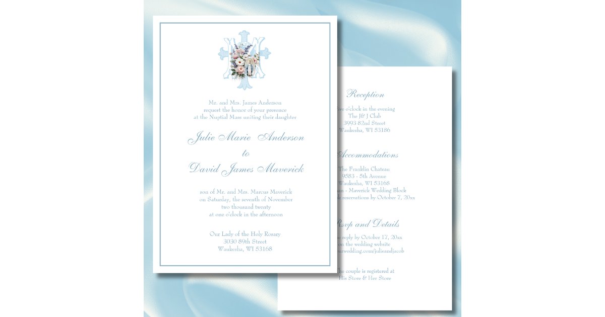 Elegant Marian Catholic Blue Wedding Invitation | Zazzle