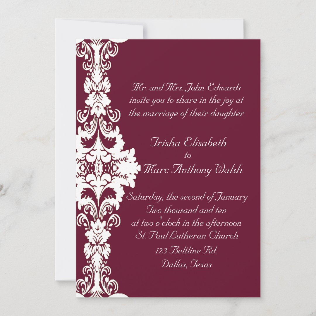 Elegant maroon and white Wedding Invitation | Zazzle