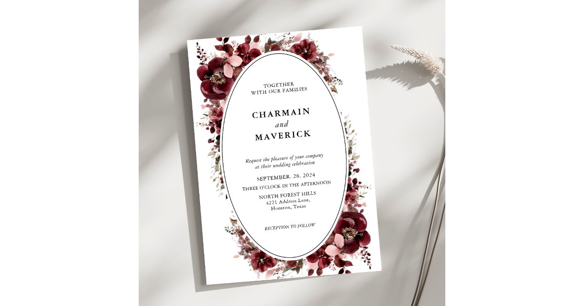 Elegant Maroon Burgundy Wedding Invitation | Zazzle