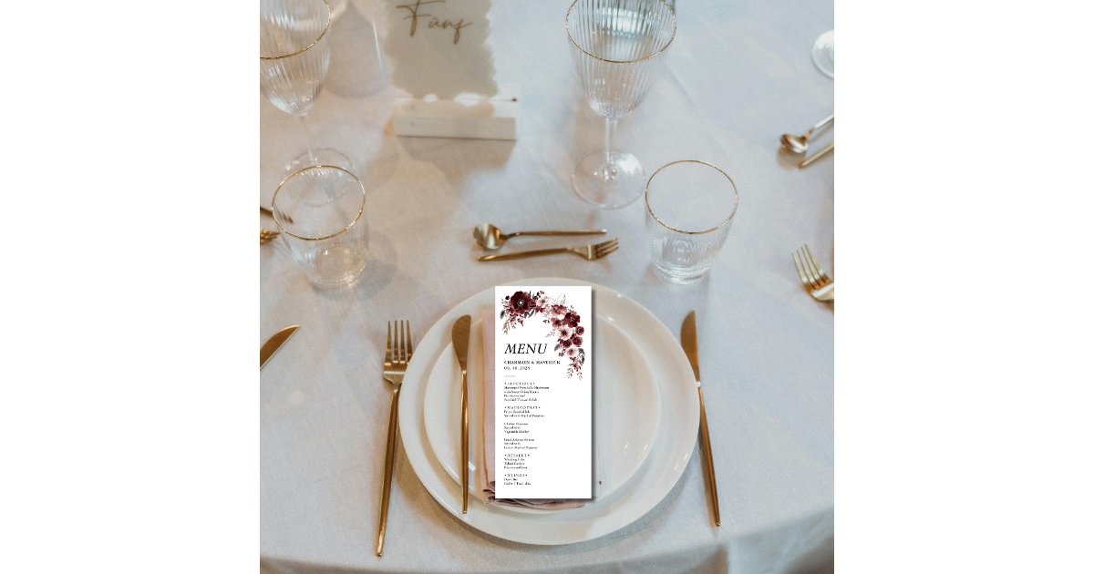 Elegant Maroon Burgundy Wedding Menu | Zazzle