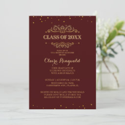 Elegant Maroon Gold Class of 2018 Graduation Party Invitation | Zazzle