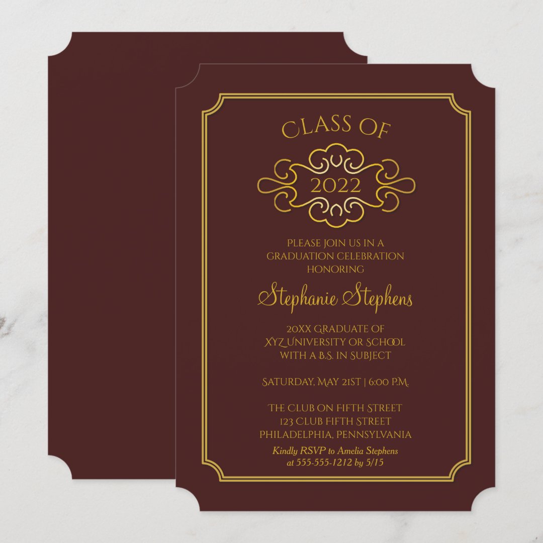 Elegant Maroon | Gold College Graduation Party Invitation | Zazzle