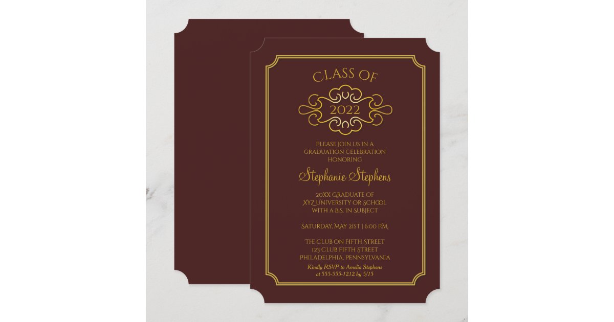 Elegant Maroon | Gold College Graduation Party Invitation | Zazzle