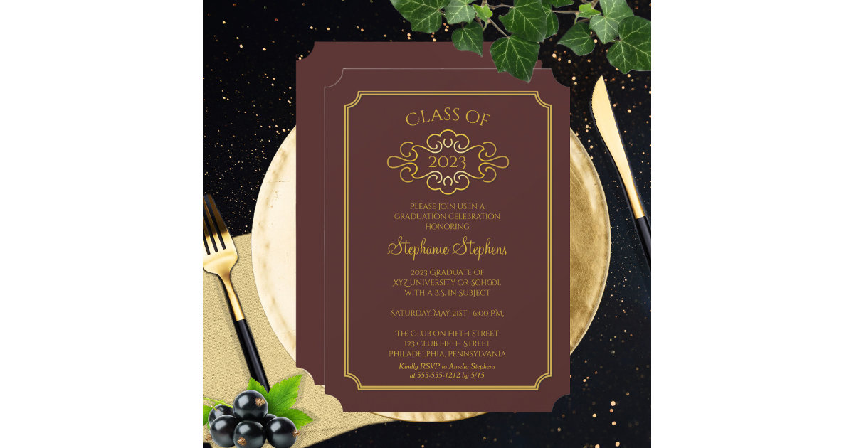 Elegant Maroon | Gold College Graduation Party Invitation | Zazzle
