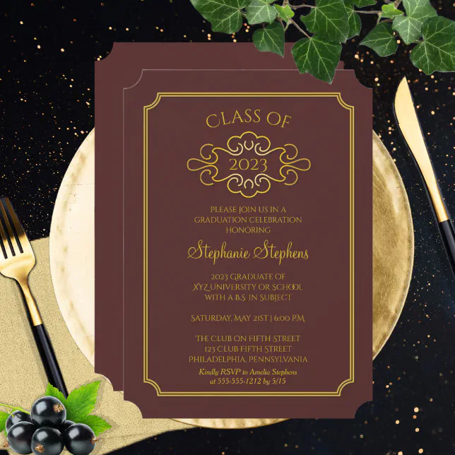 Elegant Maroon | Gold College Graduation Party Invitation | Zazzle