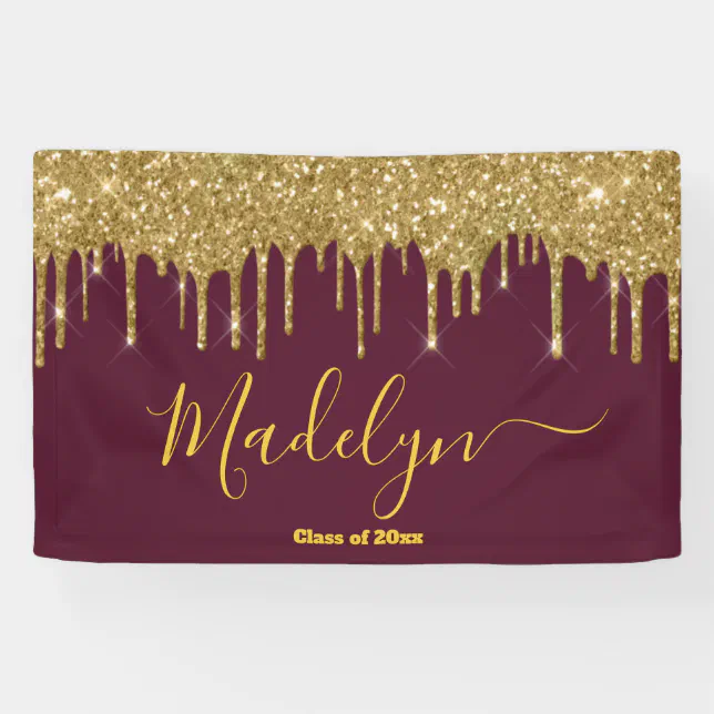Elegant Maroon Gold Graduation Party Class of 2026 Banner | Zazzle