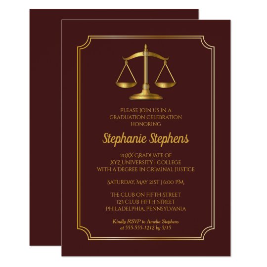 Elegant Maroon Gold Law Attorney Graduation Party Invitation | Zazzle.com