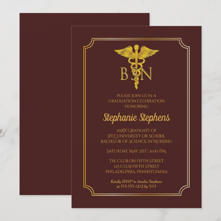 Elegant Maroon | Gold Nurse BSN Graduation Party Invitation | Zazzle.com