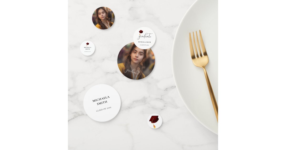 Elegant Maroon Graduation Cap Graduate Photo Confetti | Zazzle