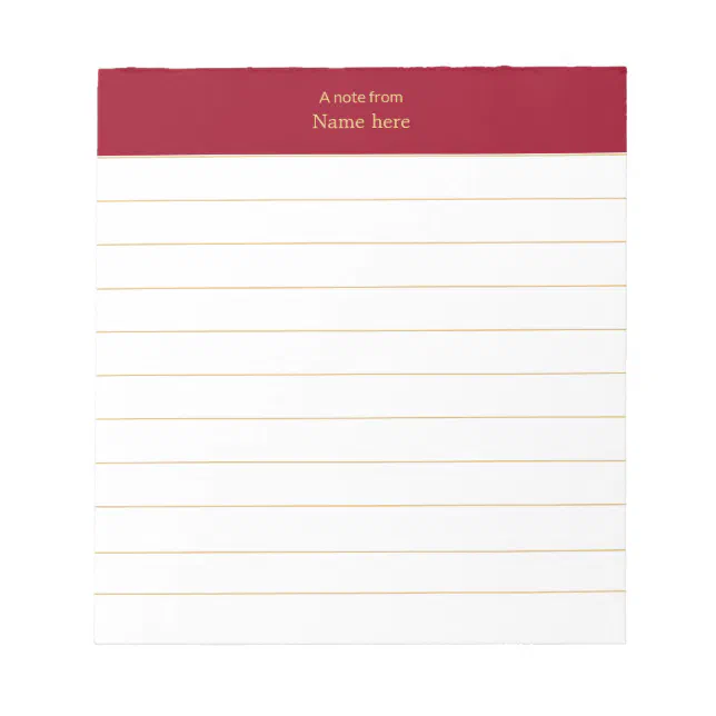 Elegant Maroon Header Lined Notepad | Zazzle
