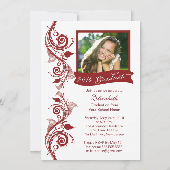 Elegant Maroon Photo Graduation Party Invitation | Zazzle