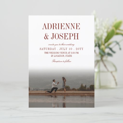 Elegant Maroon Text 2 in 1 Photo Wedding Invitation | Zazzle