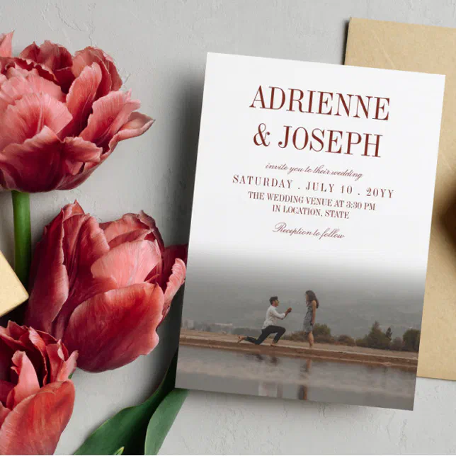 Elegant Maroon Text 2 in 1 Photo Wedding Invitation | Zazzle