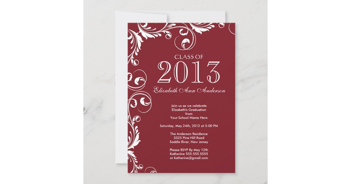 Elegant Maroon White Graduation Party Invitation | Zazzle