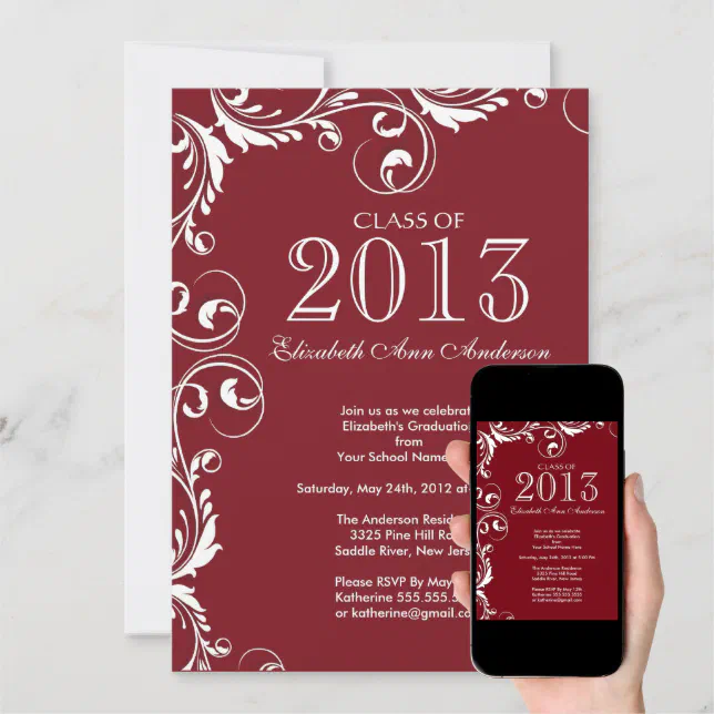 Elegant Maroon White Graduation Party Invitation | Zazzle