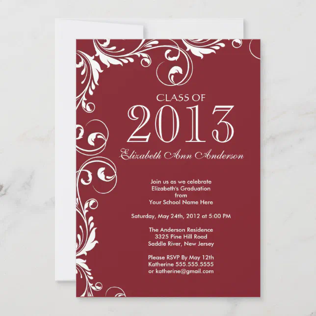 Elegant Maroon White Graduation Party Invitation | Zazzle