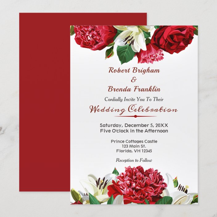 Elegant Marsala Roses Floral Wedding Invitations | Zazzle.com